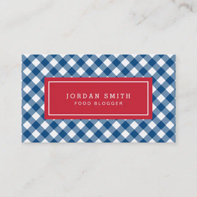 Blue Gingham and Red Business Card | Zazzle