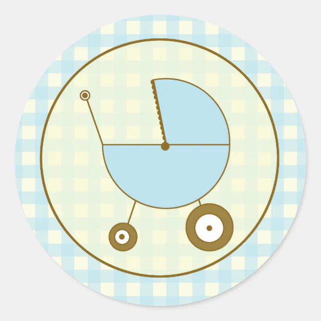 Blue Gingham Baby Carriage Sticker | Zazzle
