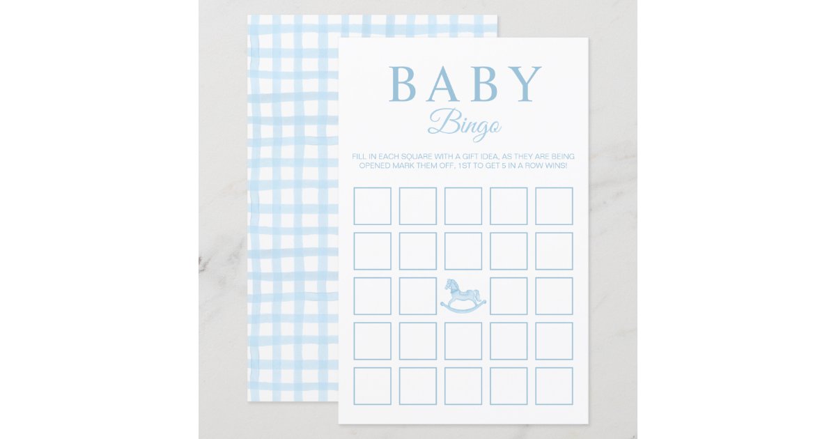 Blue Gingham Baby Shower Bingo Game Card | Zazzle