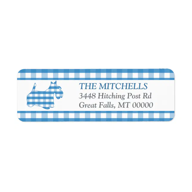 Blue Gingham Border Scottie Dog Label | Zazzle