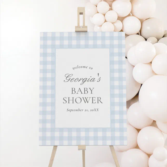 Blue Gingham Boy Baby Shower Welcome Sign | Zazzle