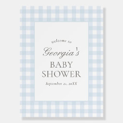 Blue Gingham Boy Baby Shower Welcome Sign | Zazzle