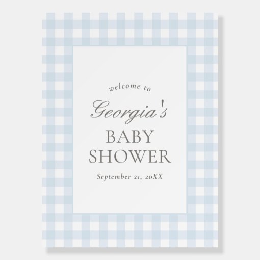 Blue Gingham Boy Baby Shower Welcome Sign | Zazzle