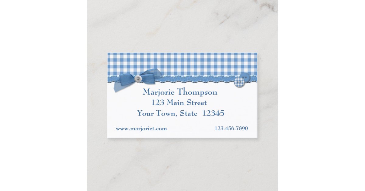 Blue Gingham Business Card | Zazzle