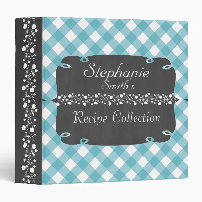Blue Gingham Chalkboard Frame & Floral Detail Binder | Zazzle