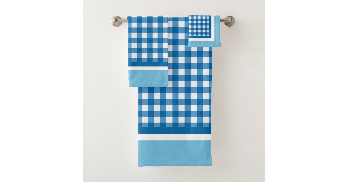 Blue Gingham Check Bath Towel Set | Zazzle