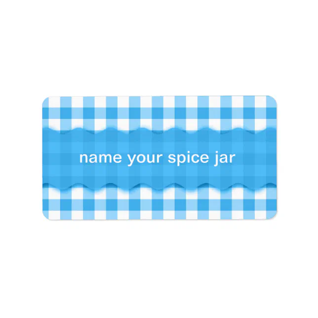 Blue Gingham Checkered Design Kitchen Label | Zazzle
