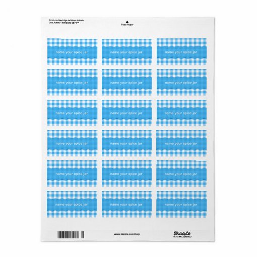 Blue Gingham Checkered Design Kitchen Label | Zazzle