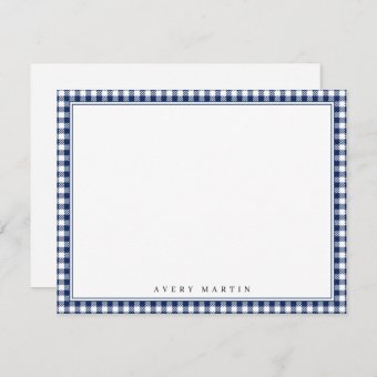 Blue gingham pattern personalized Stationery Note Card | Zazzle