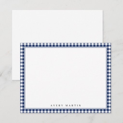 Blue gingham pattern personalized Stationery Note Card | Zazzle
