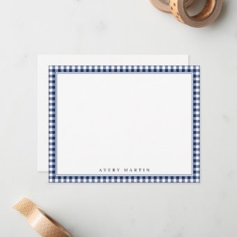 Blue gingham pattern personalized Stationery Note Card | Zazzle