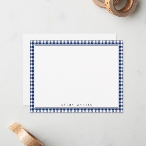 Blue gingham pattern personalized Stationery Note Card | Zazzle