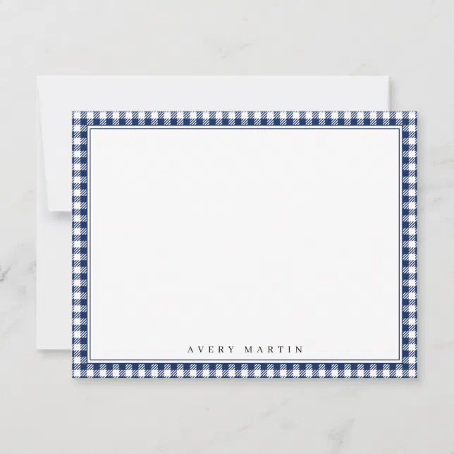 Blue gingham pattern personalized Stationery Note Card | Zazzle