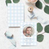 Blue Gingham Photo Birthday Invitation | Zazzle