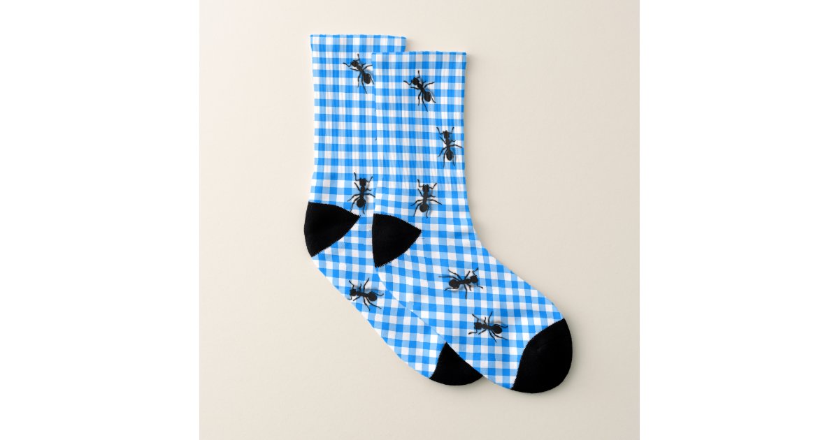 Blue Gingham Picnic Ant Socks | Zazzle