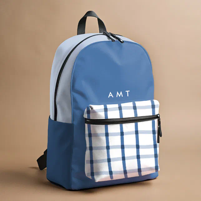 Blue Gingham Plaid Personalized Name Initials Printed Backpack | Zazzle