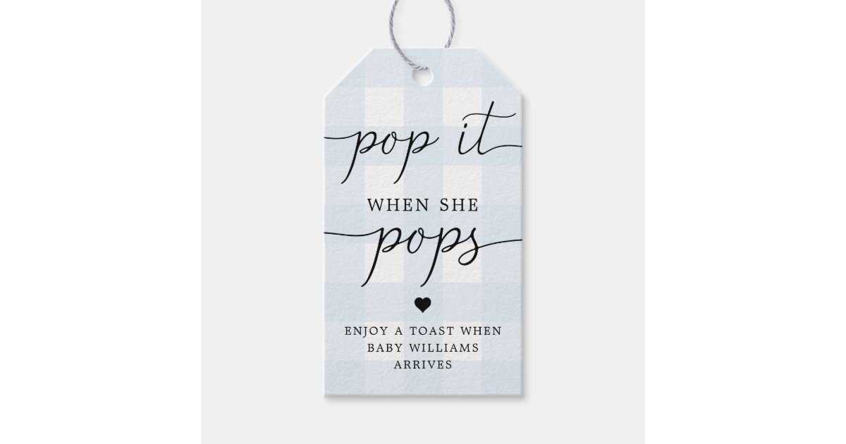 Blue Gingham Pop It When She Pops Favor Tag | Zazzle