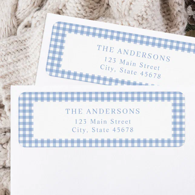 Blue Gingham Return Address Label | Zazzle