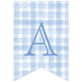 Blue Gingham Watercolor Laurel Crest Bunting Flags | Zazzle
