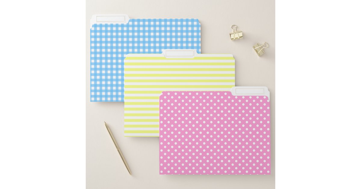 Blue Gingham Yellow Striped Pink Polka Dot File Folder | Zazzle