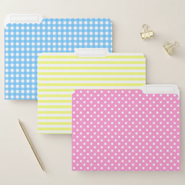 Blue Gingham Yellow Striped Pink Polka Dot File Folder | Zazzle