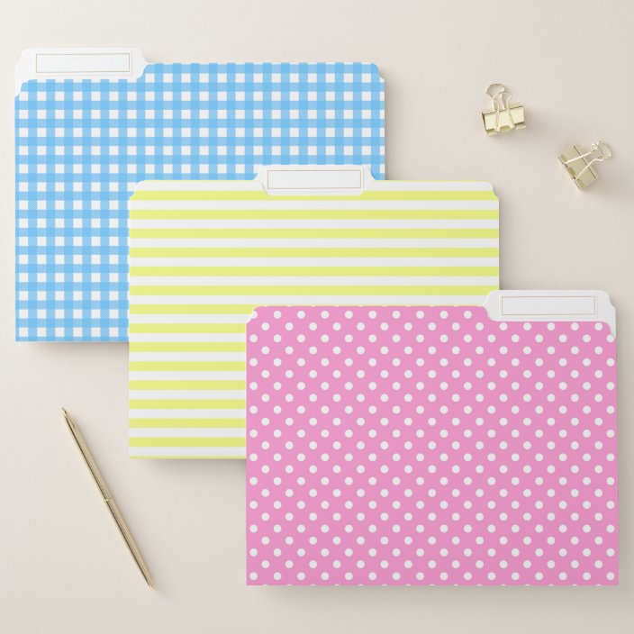 Blue Gingham Yellow Striped Pink Polka Dot File Folder | Zazzle.com