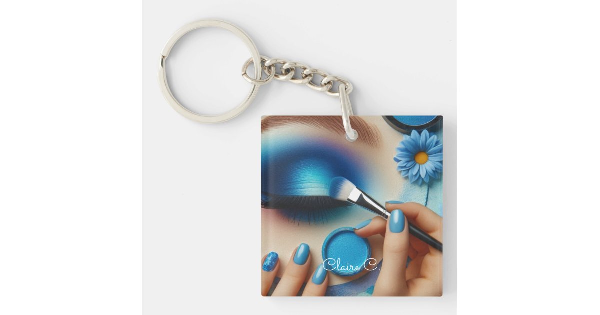 Blue Glam Makeup Vibes Personalized Keychain | Zazzle