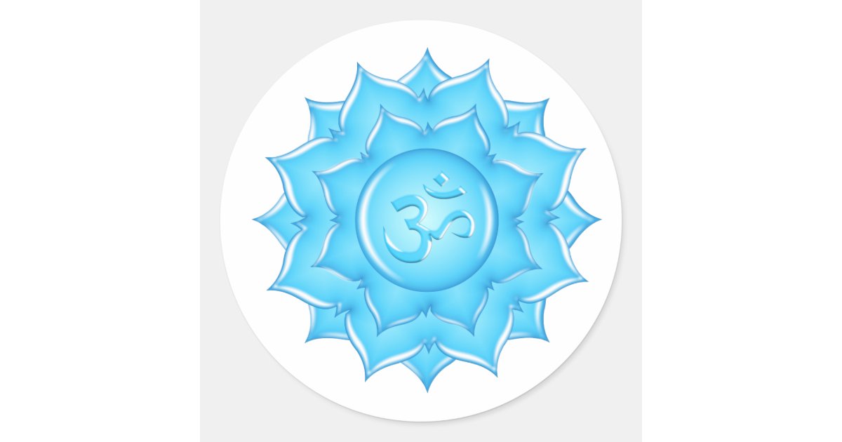 Blue Glass Lotus Flower Om Symbol Drawing Classic Round Sticker | Zazzle