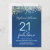 Blue Glitter 21 and Fabulous 21st Birthday Party Invitation | Zazzle