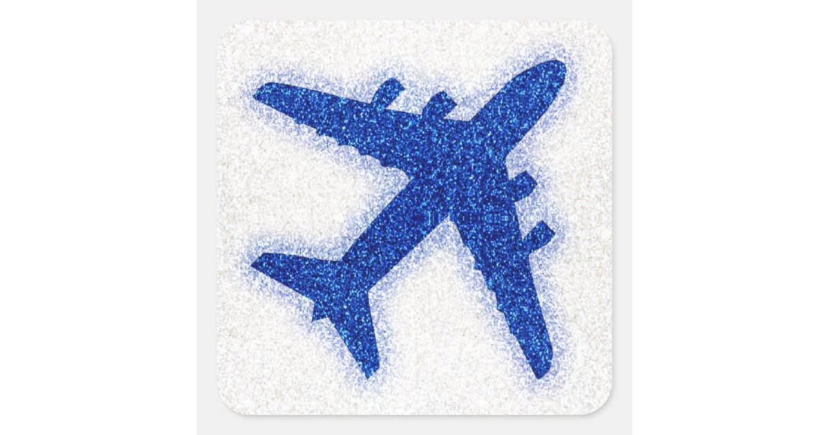 Blue glitter airplane round sticker labels | Zazzle