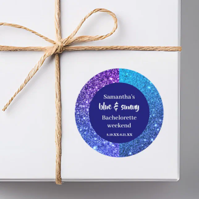 Blue Glitter Bachelorette Party Classic Round Sticker | Zazzle