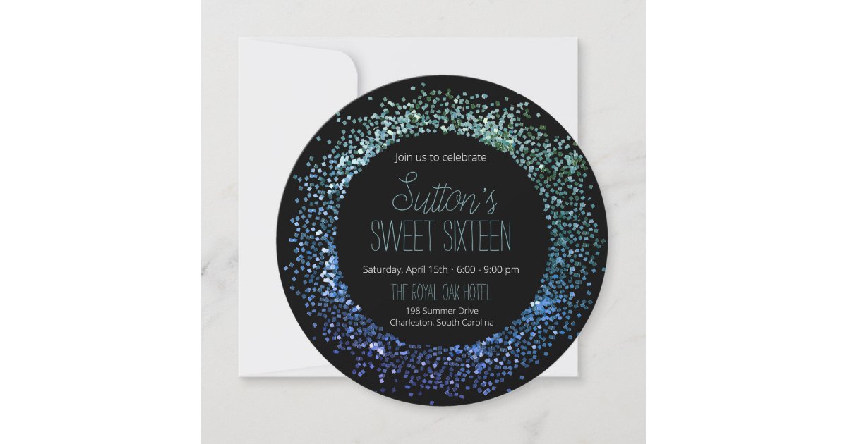 Blue Glitter Circle Invitation | Zazzle
