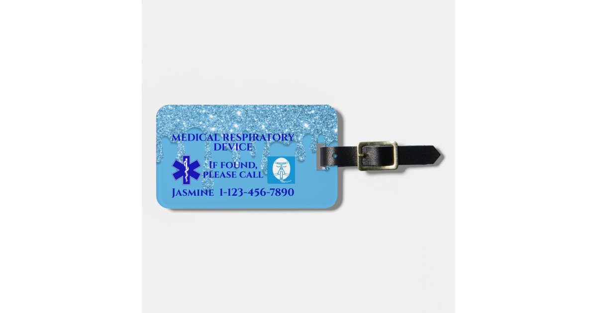 Blue Glitter CPAP Machine Carry-On Luggage Tag | Zazzle