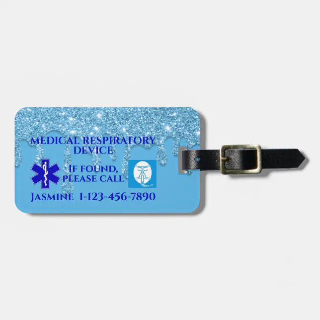 Blue Glitter CPAP Machine Carry-On Luggage Tag | Zazzle