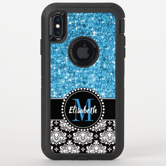 Blue Glitter Damask Personalized Monogrammed OtterBox iPhone Case ...