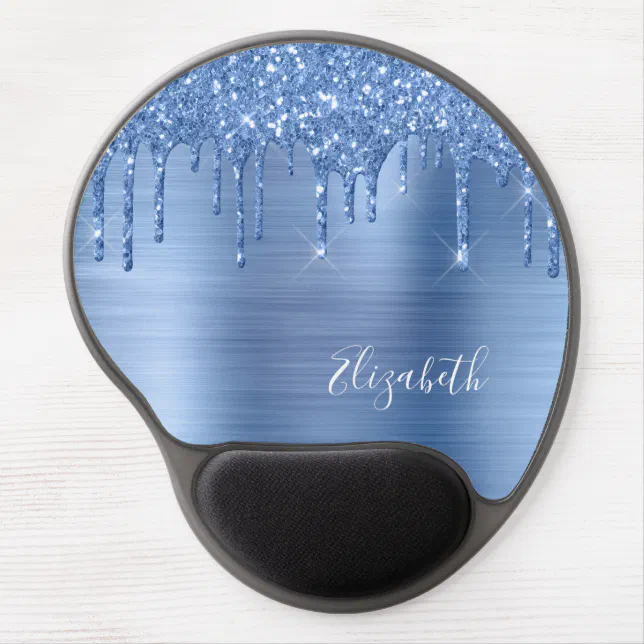 Blue Glitter Drips Monogram Gel Mouse Pad | Zazzle