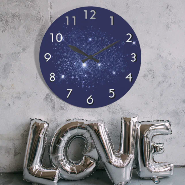 Blue glitter dust sparkle large clock | Zazzle