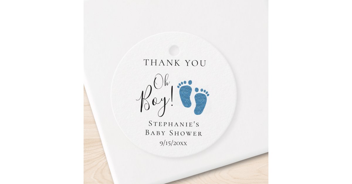 Blue Glitter Feet Baby Shower Thank You Favor Tags | Zazzle
