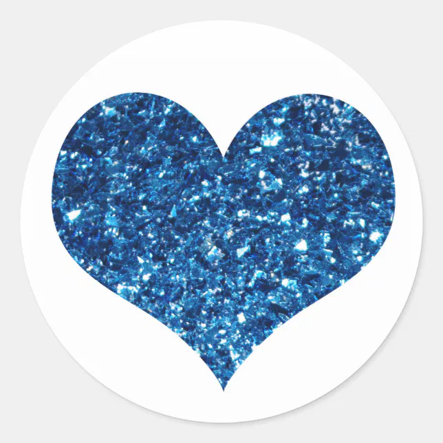 Blue Glitter Heart Classic Round Sticker | Zazzle