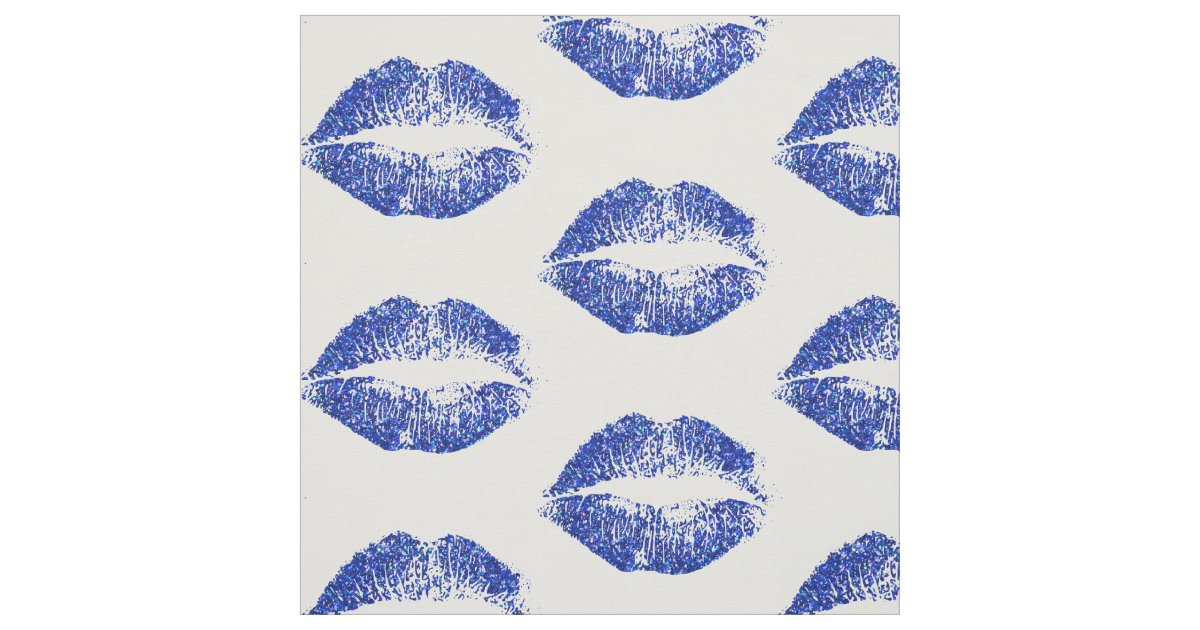 Blue Glitter Lips #6 Fabric | Zazzle