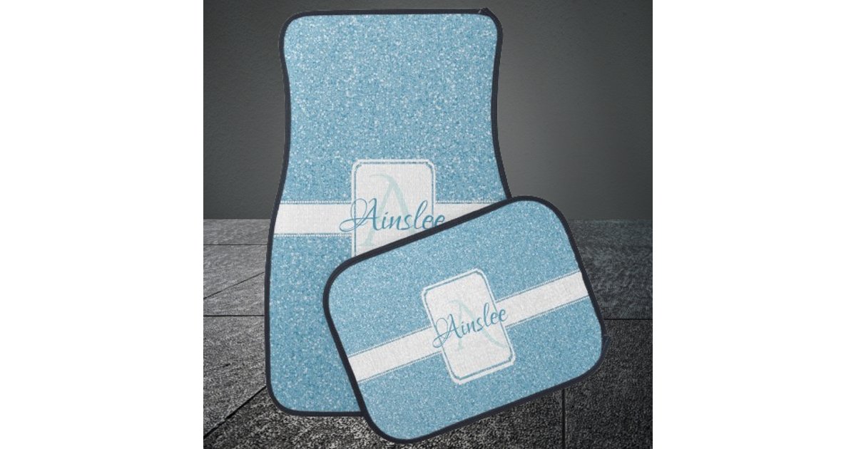 Blue Glitter Monogram Car Floor Mats | Zazzle