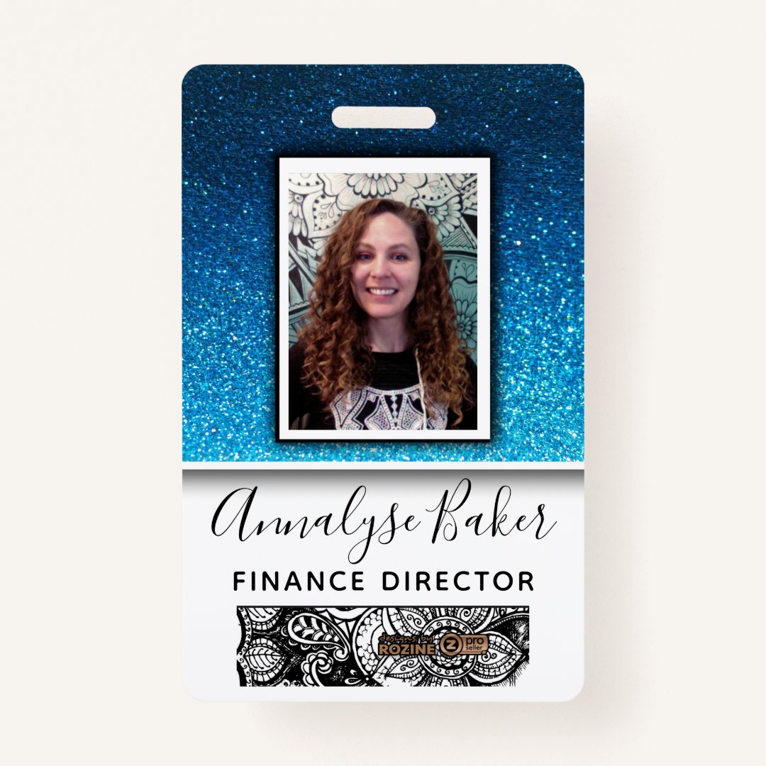 Blue Glitter Professional CNA Nurse Photo Name Badge | Zazzle