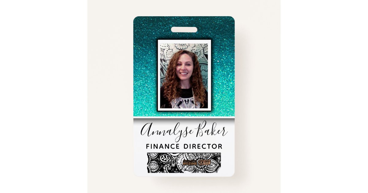 Blue Glitter Professional CNA Nurse Photo Name Badge | Zazzle