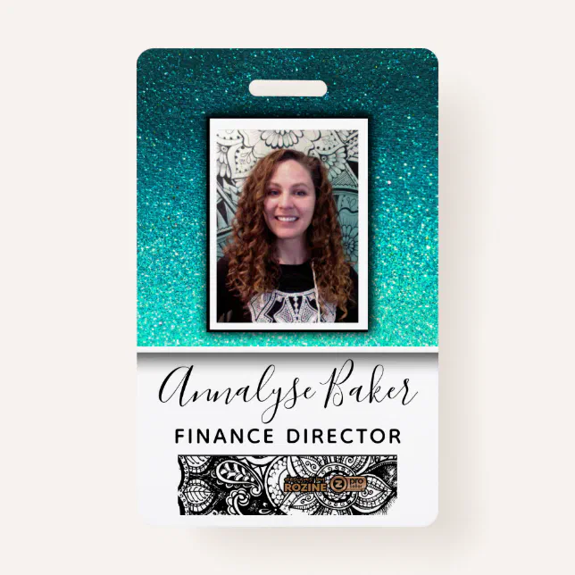 Blue Glitter Professional CNA Nurse Photo Name Badge | Zazzle