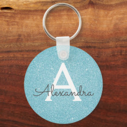 Blue Glitter & Sparkle Monogram Keychain | Zazzle