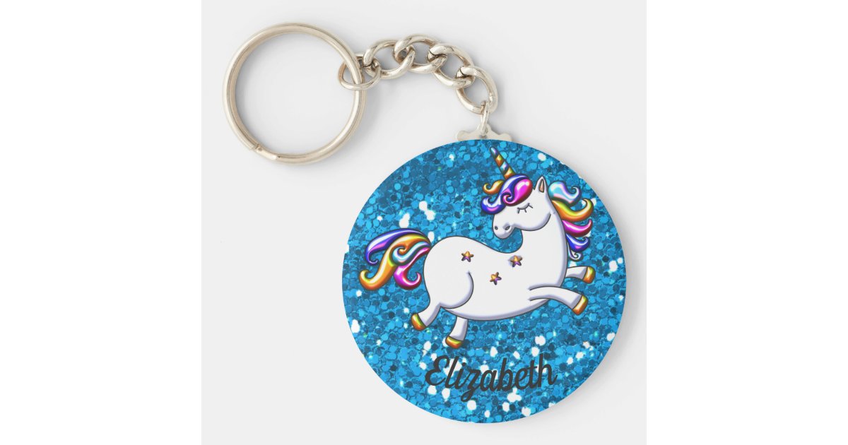 Blue Glitter Unicorn Keychain | Zazzle