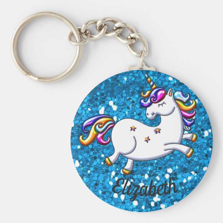 Blue Glitter Unicorn Keychain | Zazzle
