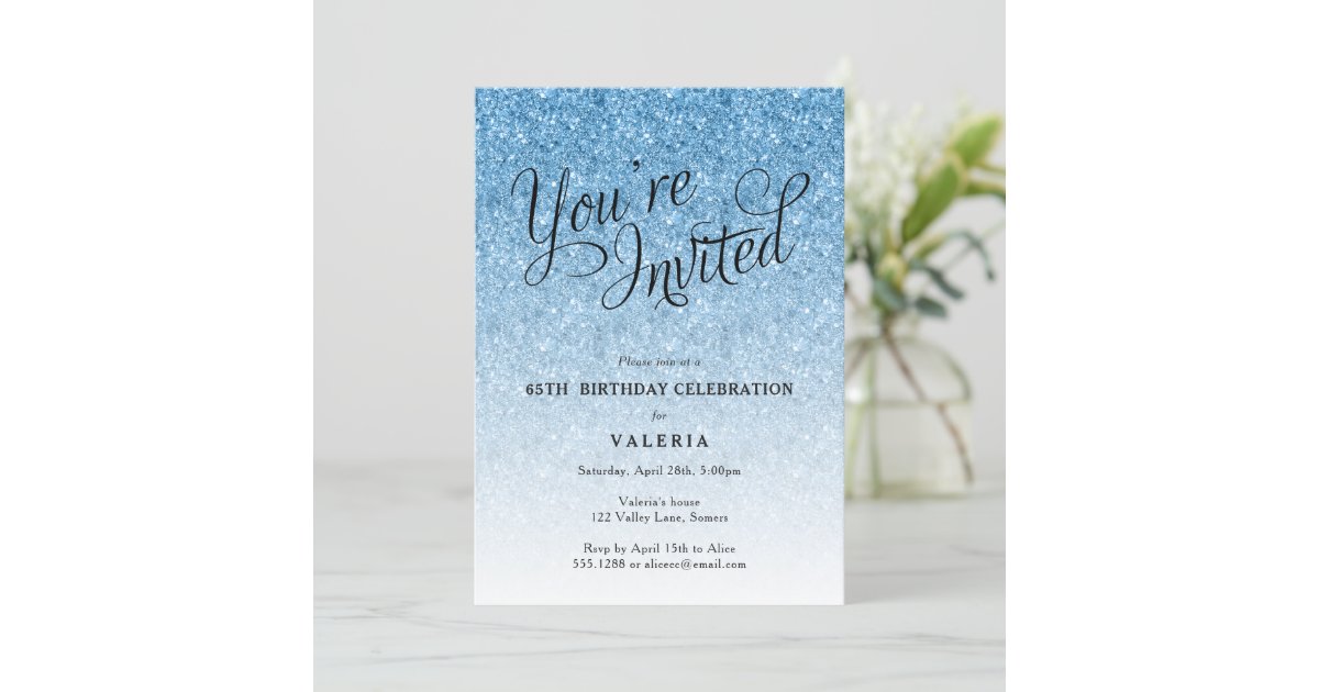 Blue Glitter You're Invited Party Invitation | Zazzle