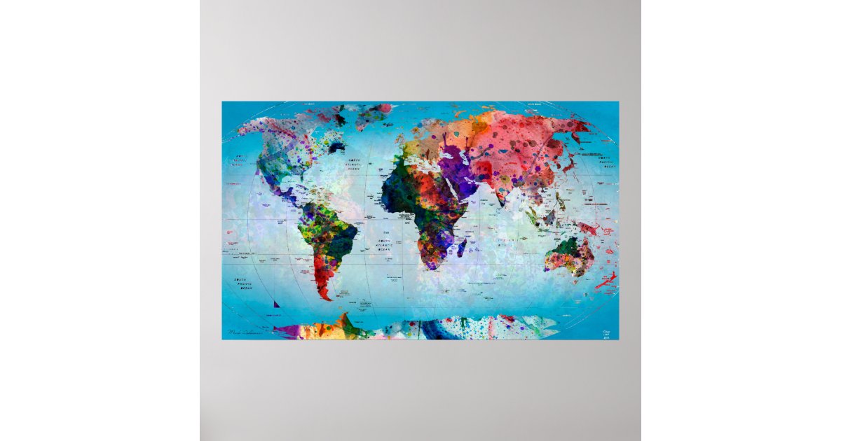 Blue Globe World Map Poster | Zazzle
