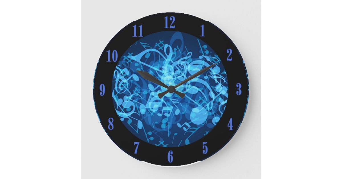 Blue Glow Music Notes Pattern Wall Clock | Zazzle